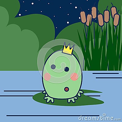 Cartoon Princess Frog With Crown On A Swamp. Vector Illustration ...