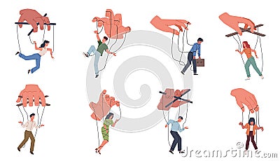 Cartoon Puppets People. Persones Manipulating Process, Flat Characters ...