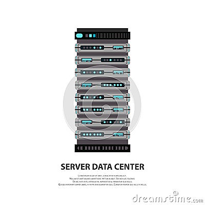 Cartoon Server Data Center Icon In Flat Style Isolated On White. Big ...