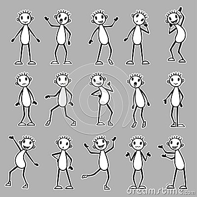 Cartoon Set Of Stick Figure Man. Vector Emotions And Poses ...