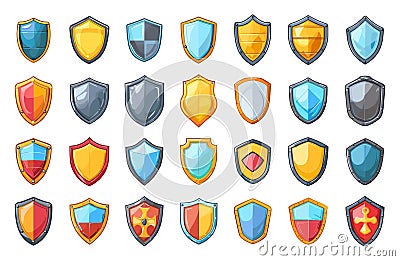 Cartoon Shields Icon Set. Simple Vector Cartoon Style. White Background ...