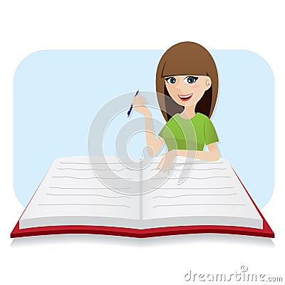 Cartoon Smart Girl Writing Big Diary Stock Vector - Image: 41501673