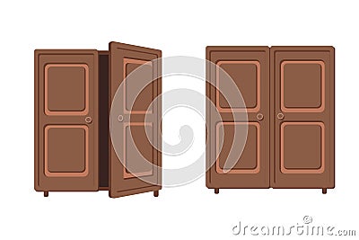 Cartoon Style Vector. Set Of Closets, Opened And Closed. Simple ...