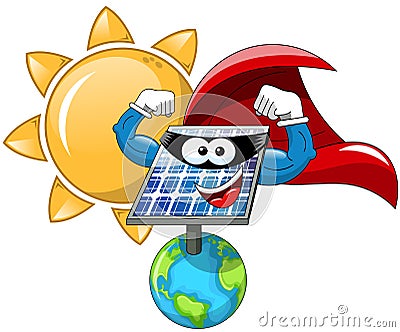 Cartoon Sun Superhero Solar Panel Stock Vector - Image: 74401393