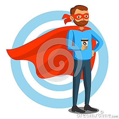 Cartoon Superhero Man In Red Cape, Male Superhero, Programmer Stock ...