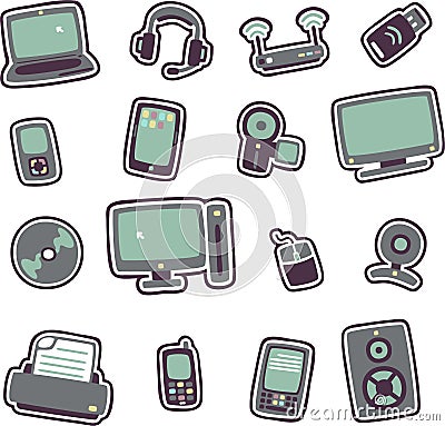 Cartoon Technology Icons 1 Royalty Free Stock Photography - Image: 24071307