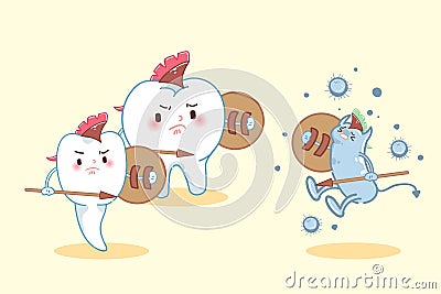 Cartoon Tooth Fight To Bacteria | CartoonDealer.com #96903319