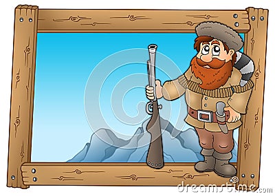 Cartoon Trapper In Wooden Frame Stock Illustration | CartoonDealer.com ...