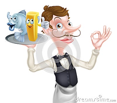 Cartoon Waiter Fish And Chip Mascots | CartoonDealer.com #84403003