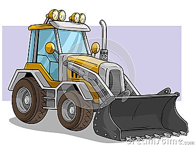 Cartoon Wheel Front Loader Bulldozer With Shovel Vector Illustration ...