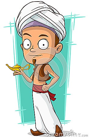 Cartoon Young Aladdin With Gold Lamp Vector Illustration ...