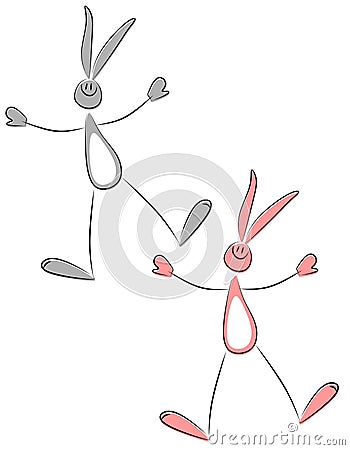 Cartoonish Doodle Stick Figure Easter Bunnies Royalty Free Stock Image ...