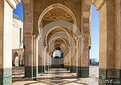 Casablanca In Morocco. Mosque Hassan II Arcade Gallery. Stock Photo ...