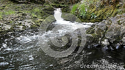 Cascade on Small Mountain Stream, Water is Running Trough Big Crack ...