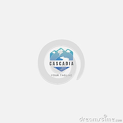 Cascadia Landscape Logo Mountain Hill And River Badge Cartoon Vector ...