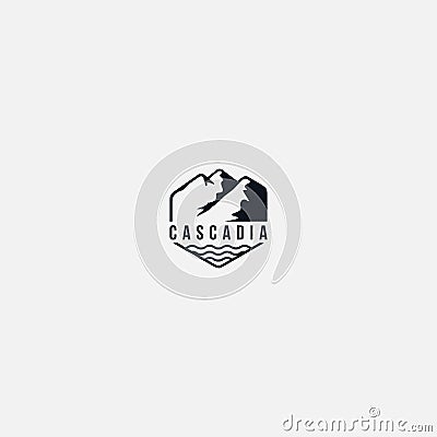 Cascadia Landscape Logo Mountain Hill Wave Badge Cartoon Vector ...