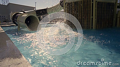 Cascading Water Splashing at the Exit of a Water Slide Stock Video ...