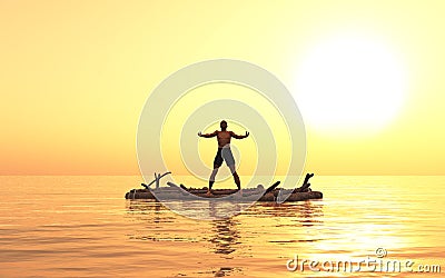 Castaway On A Raft At Sunset Stock Illustration | CartoonDealer.com ...