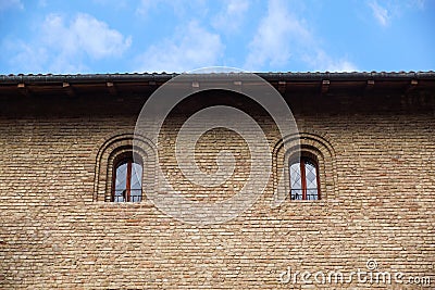 Castle Window In A Medieval Style. Double Arched Window On A Facade Of ...