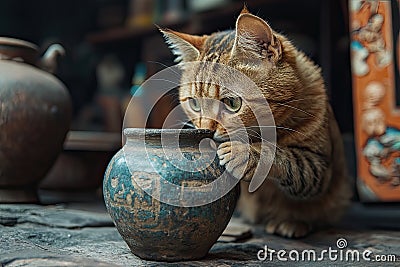 A Cat Opening Ancient Pandora Jar Box Generative AI Stock Photo ...