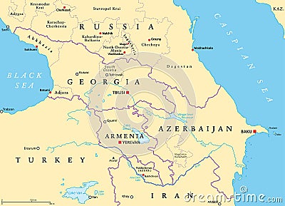 The Caucasus, Or Caucasia, Political Map Cartoon Vector | CartoonDealer ...