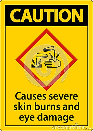Caution Causes Severe Skin Burns Eye Damage GHS Sign Cartoon Vector ...