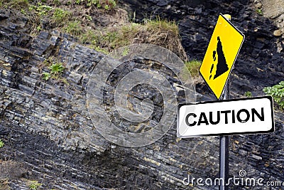 Caution Rock Slide Sign On Ballybunion Beach Royalty-Free Stock Image ...