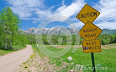Caution: Rough Road Sign In The San Juan Mountains In Colorado Stock ...