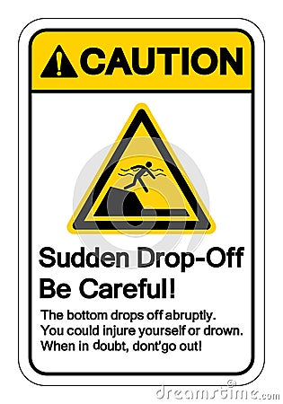 Caution Sudden Drop-Off Be Careful Symbol Sign, Vector Illustration ...