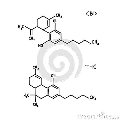 Cbd And Thc Chemical Formula Doodle Icon, Vector Color Illustration ...