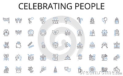 Celebrating People Line Icons Collection. Plotting, Strategizing ...