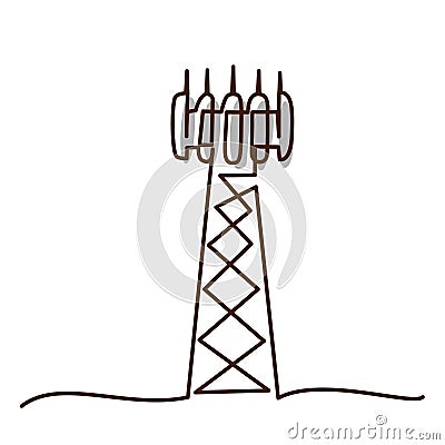 Cell Tower 5G Base Transceiver Station. Continuous One Line Drawing ...