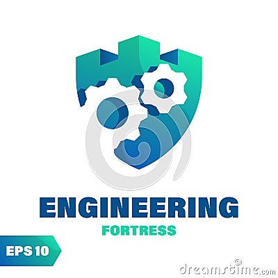 Dual Mining Shield And Stronghold Negative Space Gear. Royalty-Free ...