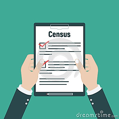 Census. Clipboard In Pen In Hand. Vector Illustration Flat Design ...