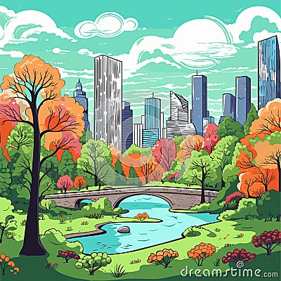 Central Park. Central Park Hand-drawn Comic Illustration. Vector Doodle ...