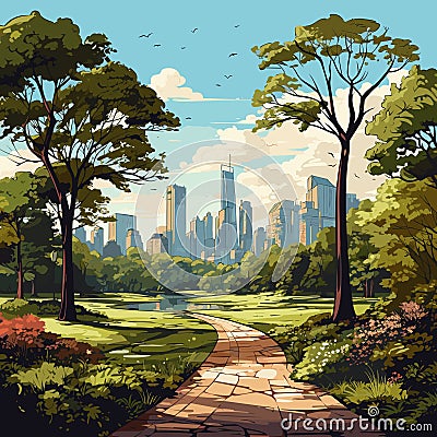 Central Park. Central Park Hand-drawn Comic Illustration. Vector Doodle ...