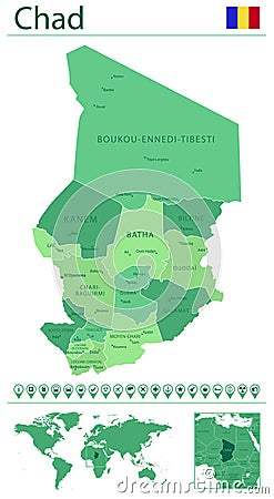 Chad Detailed Map And Flag. Chad On World Map Vector Illustration ...