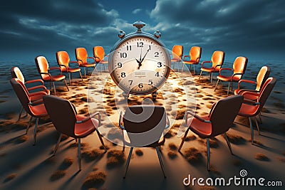 Chairs Meet Clock An Illustrative Rendering Creates A Unique And ...