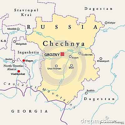 Chechnya, The Chechen Republic, Political Map, With Capital Grozny ...