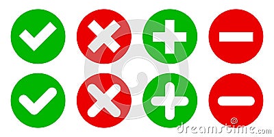 Check Mark, X Mark, Plus And Minus Symbol Set In Circle Shape Vector ...