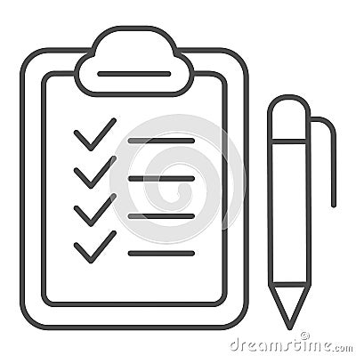 Checkboard And Pen Thin Line Icon. Checklist With Pen Vector ...
