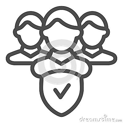 Checked Group Line Icon. Verified Team Vector Illustration Isolated On ...