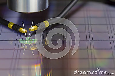 Close Up Of Examining A Sample Of Microchip Transistor With Probe ...