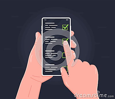 Checklist On Smartphone Display, Checkboxes With Check Mark. Flat ...