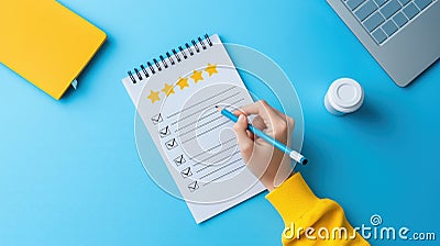Checklist With Stars And Hand Marking Off Tasks On Blue Background ...