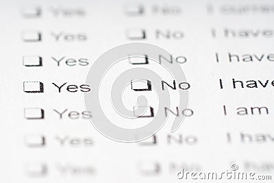 Checklist With Yes No Answers Stock Photo - Image: 71179871