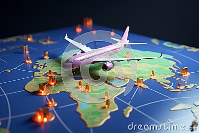 Checkpoints On 3D World Map With Airplane Pin, GPS Concept Stock ...