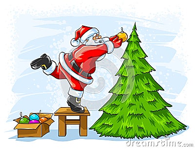 Cheerful Santa Claus Decorating Christmas Tree Royalty Free Stock ...