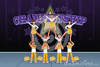 Cheerleaders In A Cheerleading Competition Stock Vector - Image: 47962579