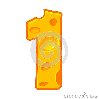 Cheese Number 1. One Font Kids Number. Figure 1 Vector Illustration ...